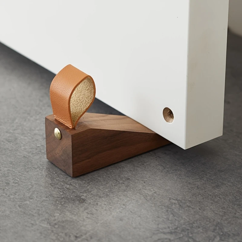Scandi Wooden Door Stop with Leather Loop (Black Walnut) - Lara Mae Gifts
